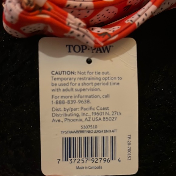 Top Paw | Dog | Top Paw Strawberry Print Neoprene Dog Leash 4ft Long In ...